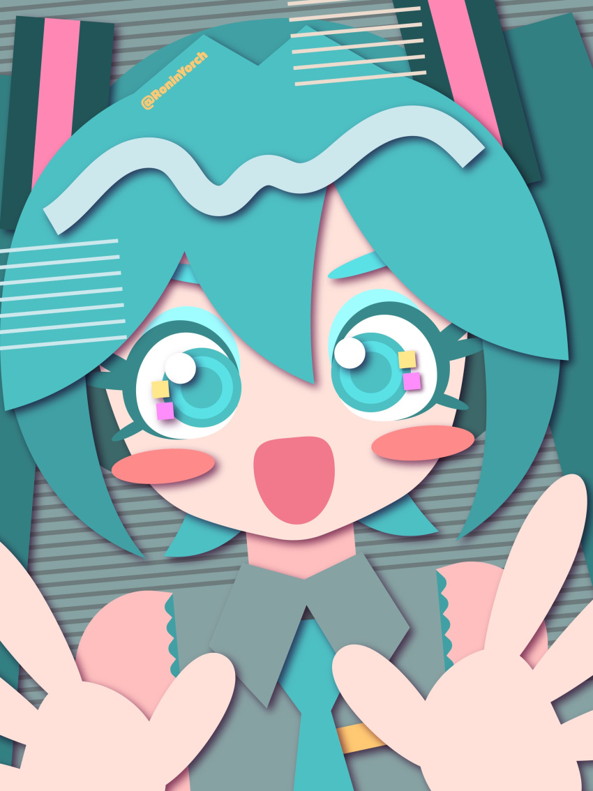 Safebooru - 1girl absurdres aqua eyes aqua hair aqua necktie blush stickers collared shirt flat ...