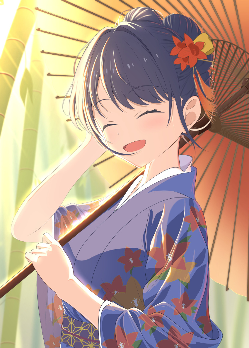 Safebooru - 1girl :d ^ ^ absurdres alternate costume alternate hairstyle asa no ha (pattern ...