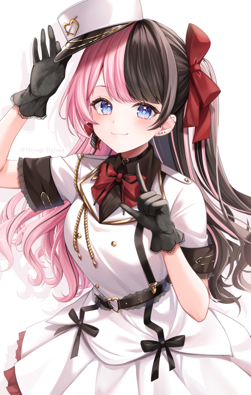 Safebooru - 1girl arm up black gloves black hair black ribbon bow ...
