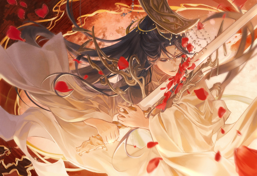 Safebooru - 1girl beads blue eyes brown hair chinese clothes closed ...