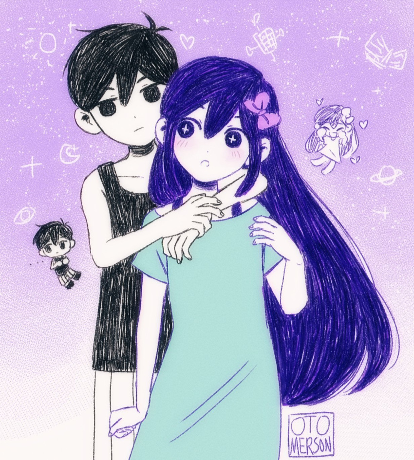 Safebooru - + + ... 1boy 1girl :o antenna hair aqua dress aubrey ...