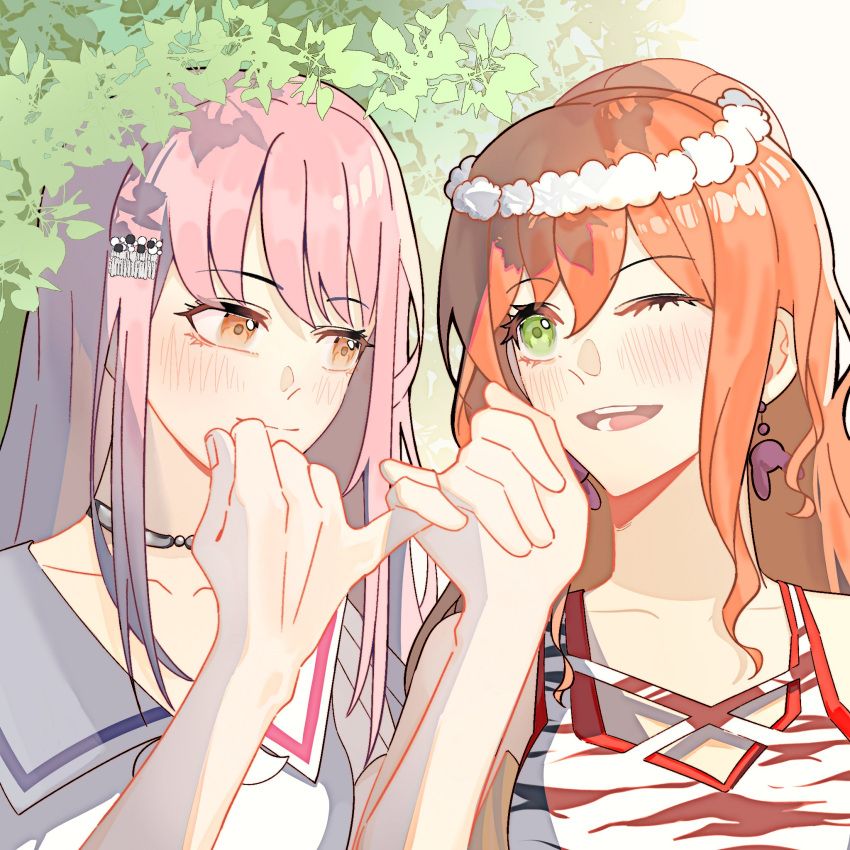 Safebooru - 2girls bang dream! blush brown hair choker closed mouth ...