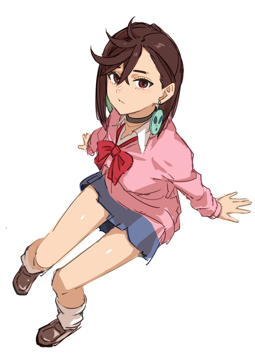 Safebooru - 1girl ap cammy ayase momo bow bowtie brown eyes brown hair dandadan earrings highres ...