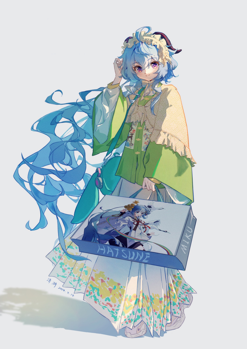 Safebooru - 1girl absurdres aoqun bag blue hair capelet chinese clothes ...