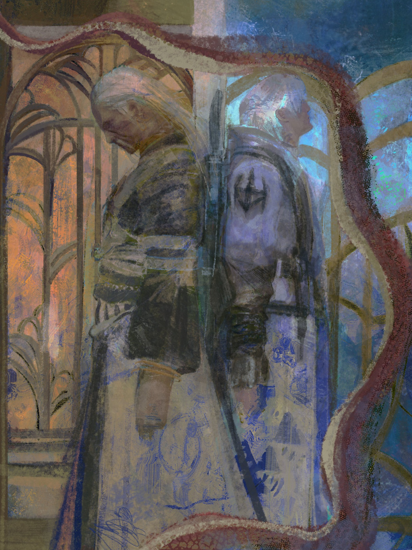 Safebooru - 2boys abstract absurdres archon mark back-to-back coat ...