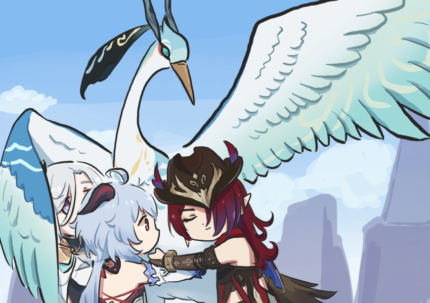 Safebooru - ahoge animal bird blue hair chasca (genshin impact) cloud ...