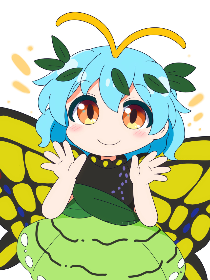 Safebooru - 1girl antennae black shirt blue hair blush closed mouth commentary request dress ...