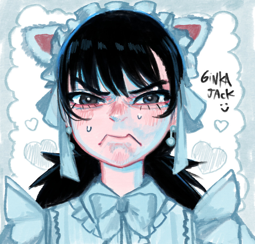 Safebooru - 1girl absurdres angry animal ears artist name black hair ...
