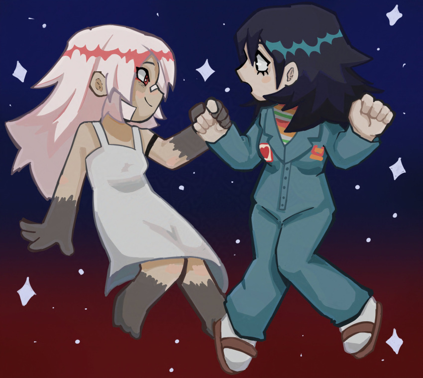 Safebooru - 2girls absurdres anya (mouthwashing) ariane yeong barefoot black eyes black hair ...