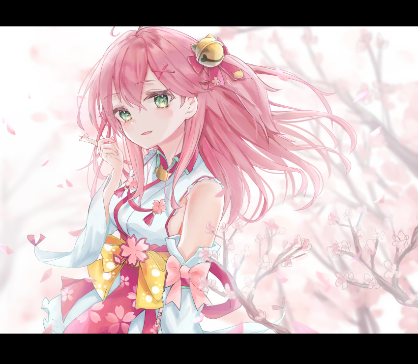 Safebooru - 1girl absurdres ahoge arm at side bell blurry blurry background bow breasts cherry ...