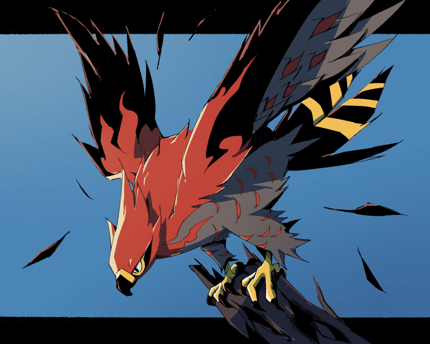 Safebooru - absurdres beak bird black feathers blue background feathers ...