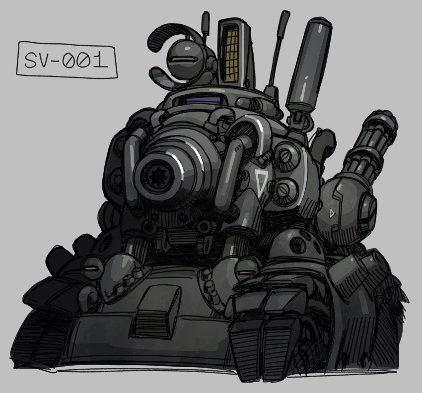 Safebooru - cannon exhaust pipe grey background gun highres machine gun ...
