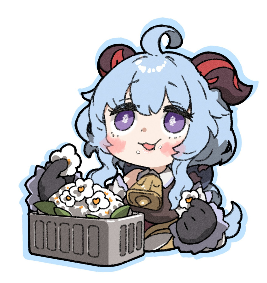 Safebooru - 1girl ahoge amonitto bell black gloves blue hair blush ...