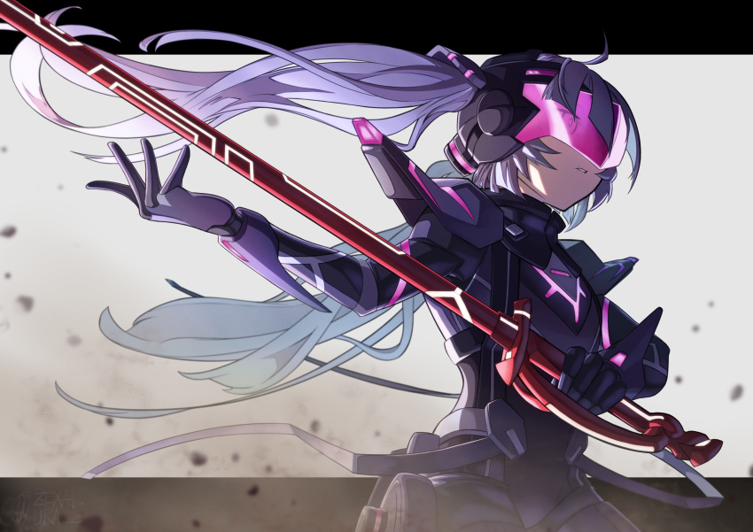 Safebooru - 1girl absurdres bodysuit dust eyes visible through headwear gloves grey hair highres ...