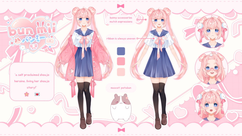 Safebooru - black thighhighs blazer blue eyes bow bowtie bun-mii bun ...