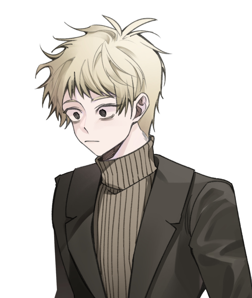 Safebooru - 1boy atou haruki black eyes black jacket blonde hair brown sweater closed mouth ...