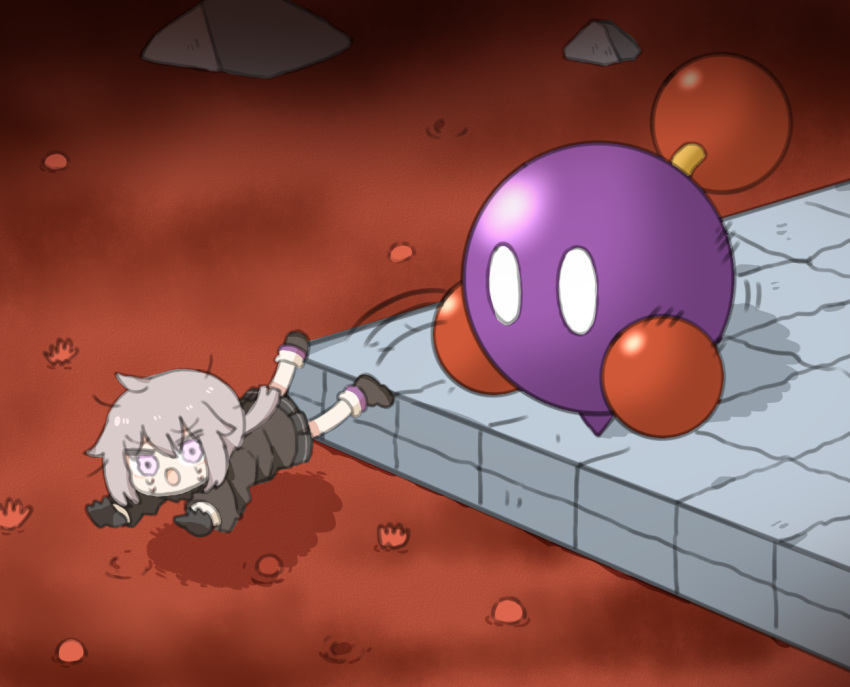 Safebooru - 1girl :o ahoge black footwear black gloves black skirt ...