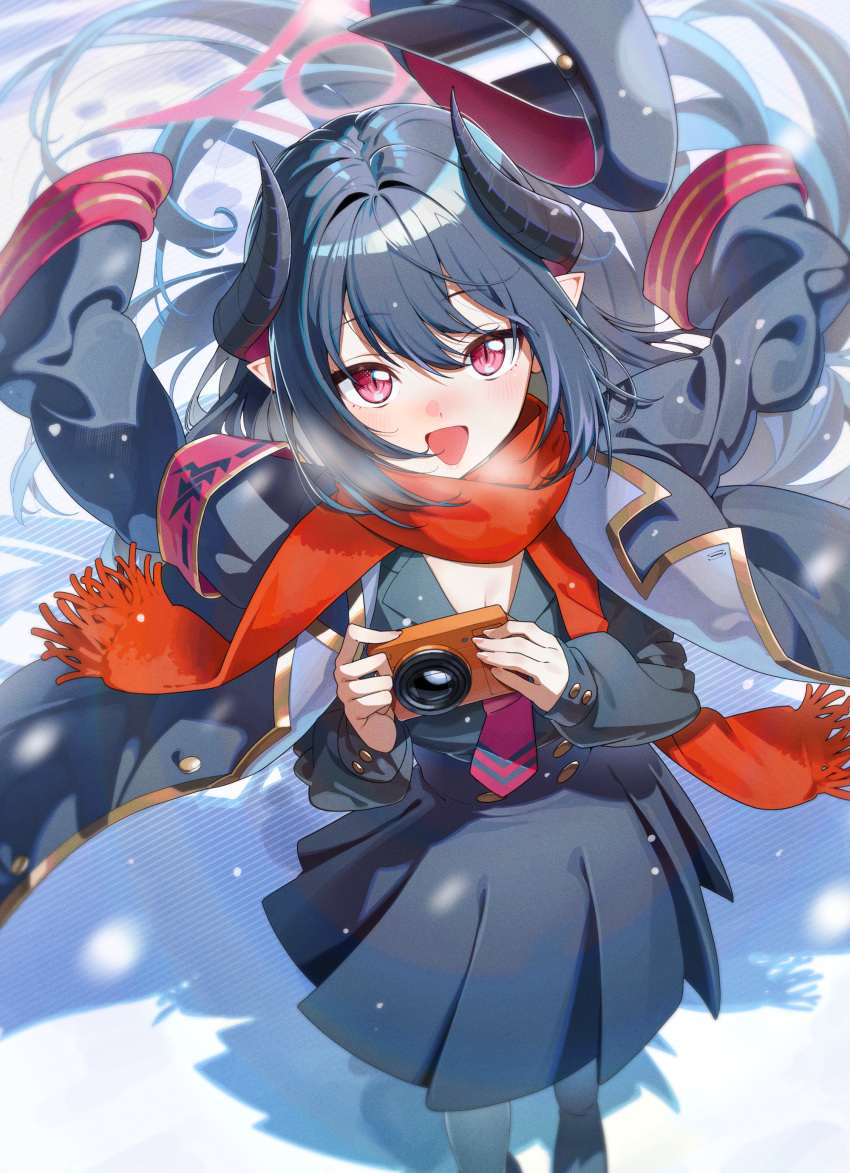 Safebooru - 1girl absurdres black coat black horns blue archive camera chiaki (blue archive ...