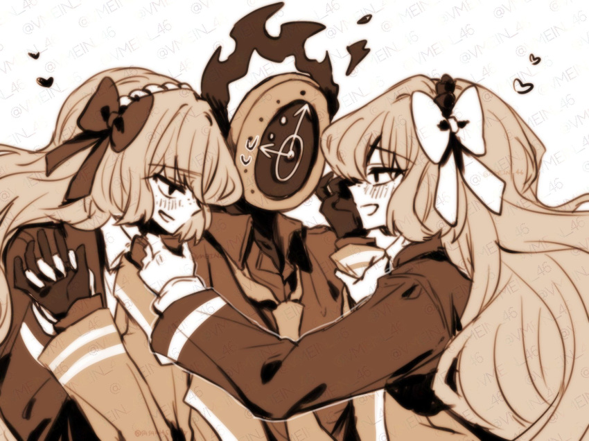 Safebooru - 1girl 1other bow clock clone dante (limbus company) fire ...