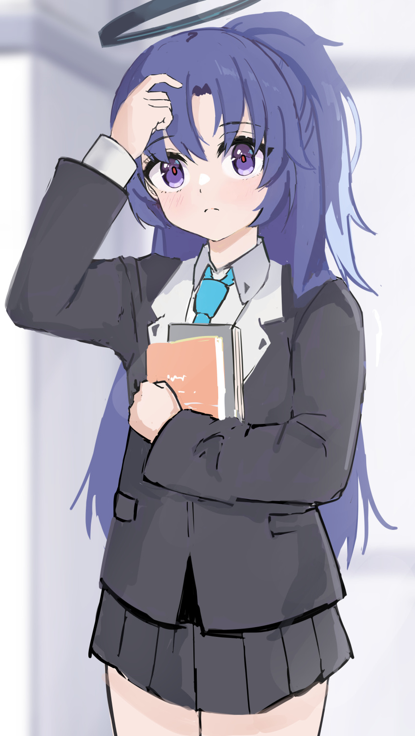 Safebooru - 1girl absurdres adjusting hair alternate hairstyle black halo black jacket black ...