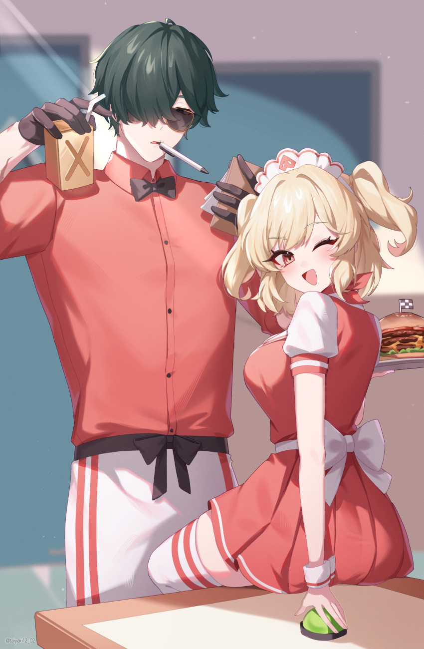 Safebooru - 1boy 1girl absurdres alternate costume black bow black ...