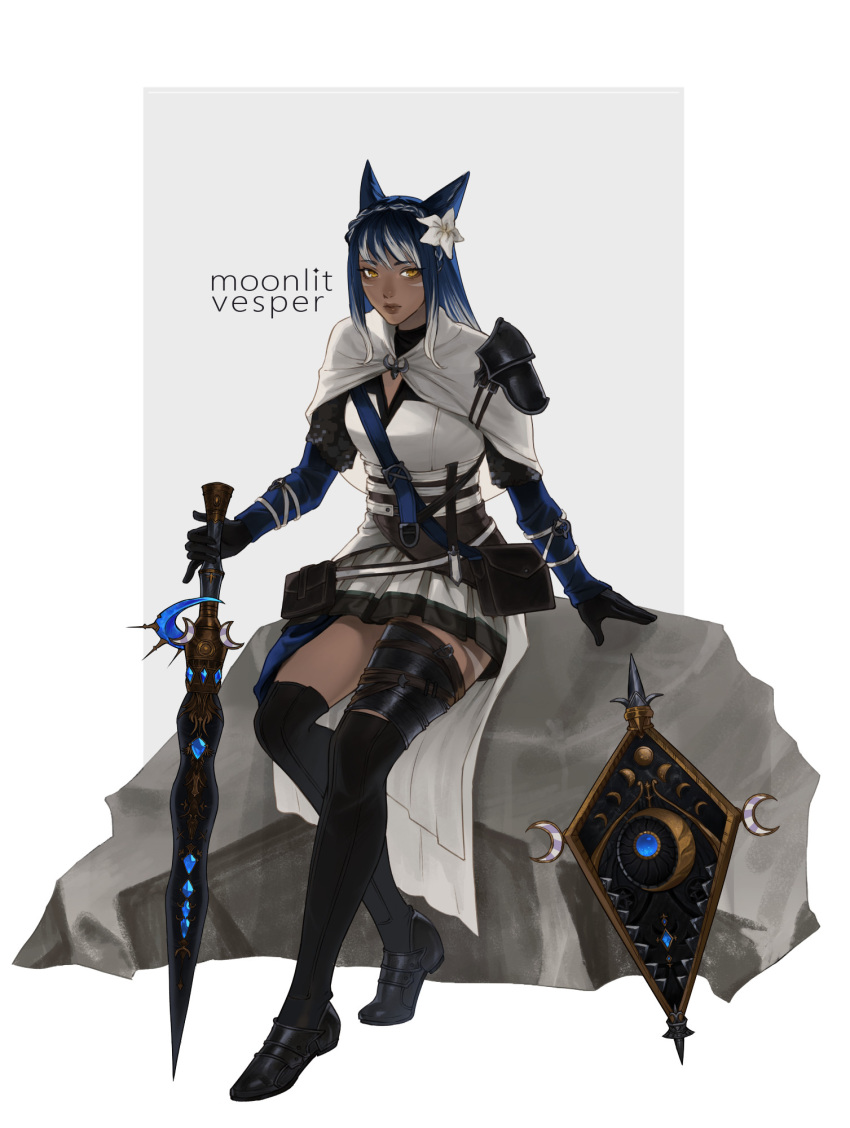 Safebooru - 1girl animal ears artist name bag belt black footwear black gloves black thighhighs ...