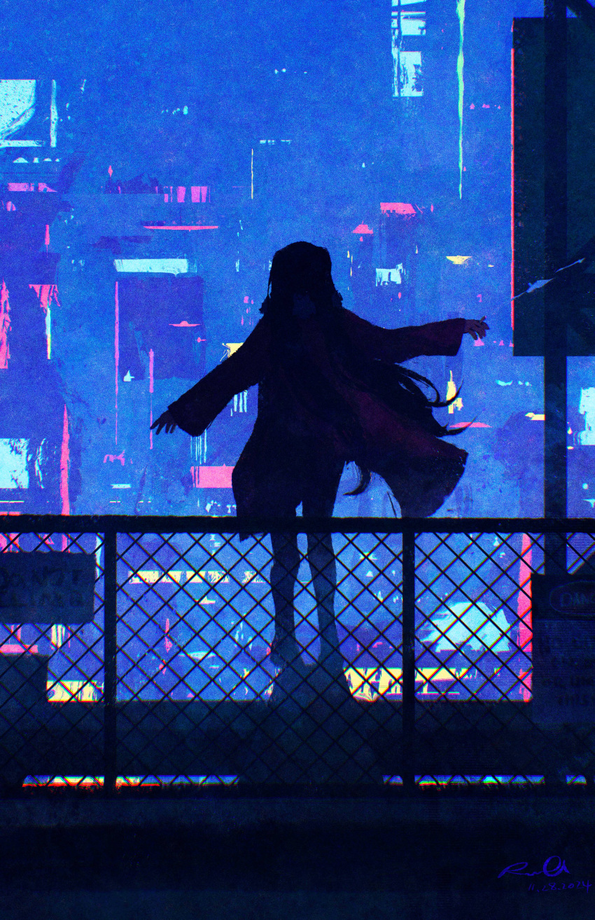 Safebooru - 1girl absurdres backlighting balancing blue background ...