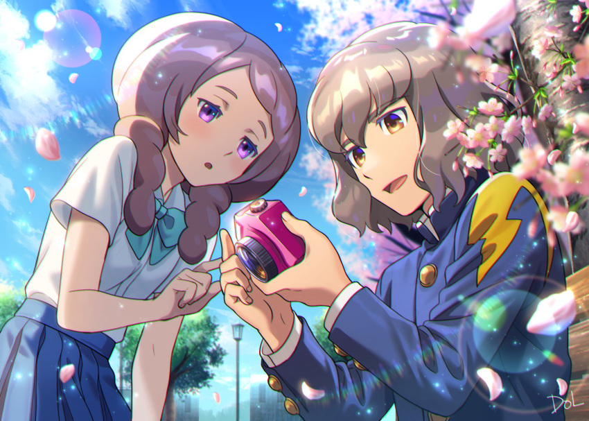 Safebooru - 1boy 1girl aqua bow aqua bowtie blue jacket blue skirt blue ...