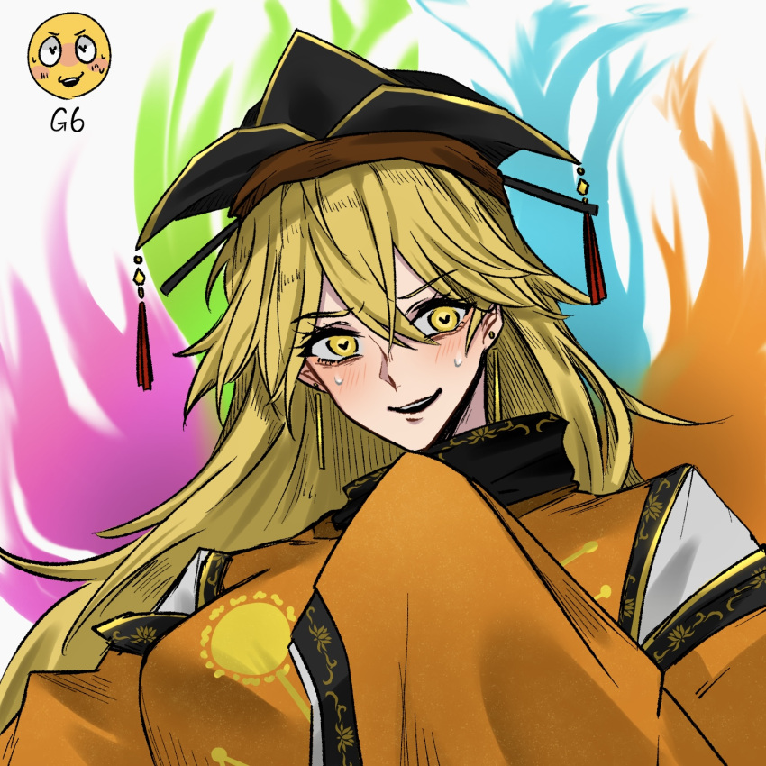 Safebooru - 1girl black hat blonde hair blush breasts commentary ...
