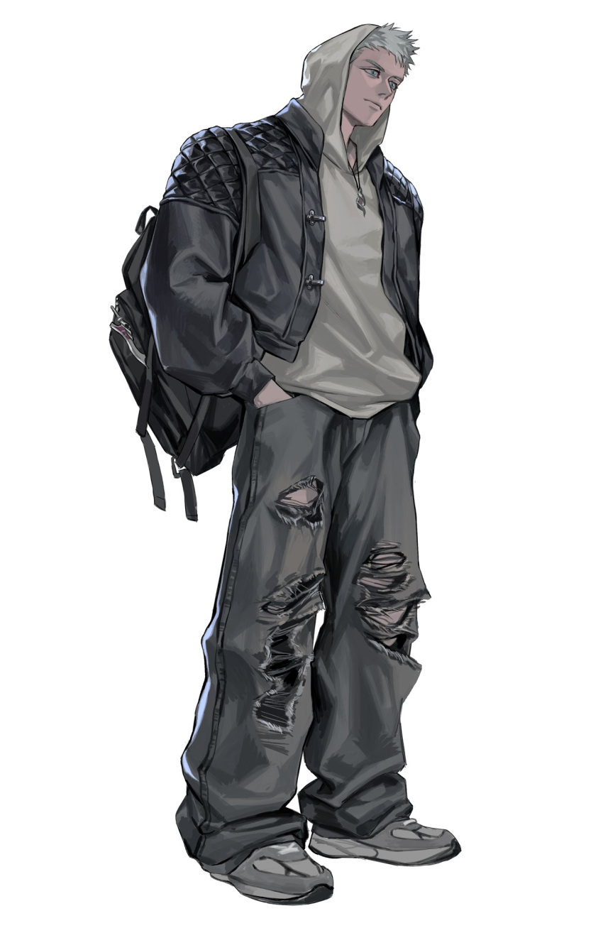 Safebooru - 1boy backpack bag baggy pants black bag black jacket blue ...