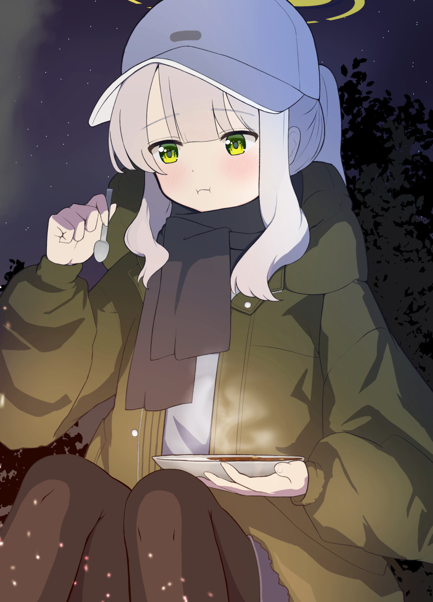 Safebooru - 1girl :i absurdres black pantyhose black scarf blue archive blunt bangs blush closed ...