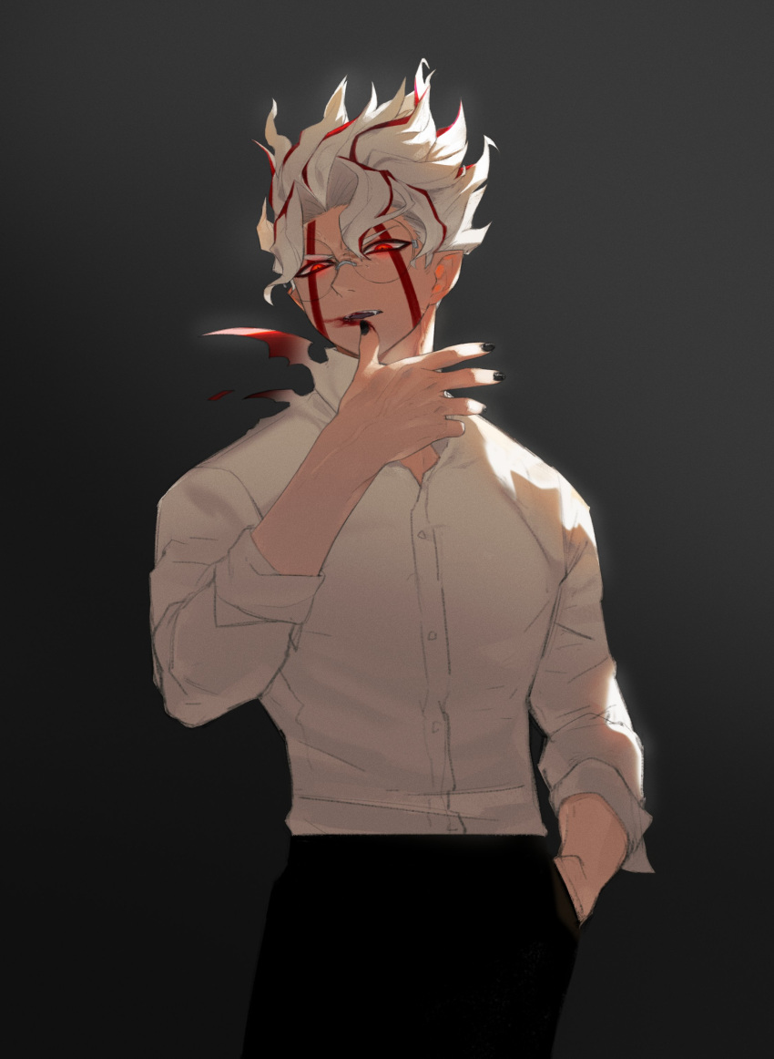 Safebooru - 1boy absurdres alternate form black nails black pants blood ...