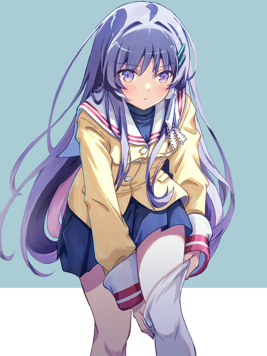 Safebooru - 1girl akayama yukihe blush cardigan clannad closed mouth fujibayashi kyou hair ...