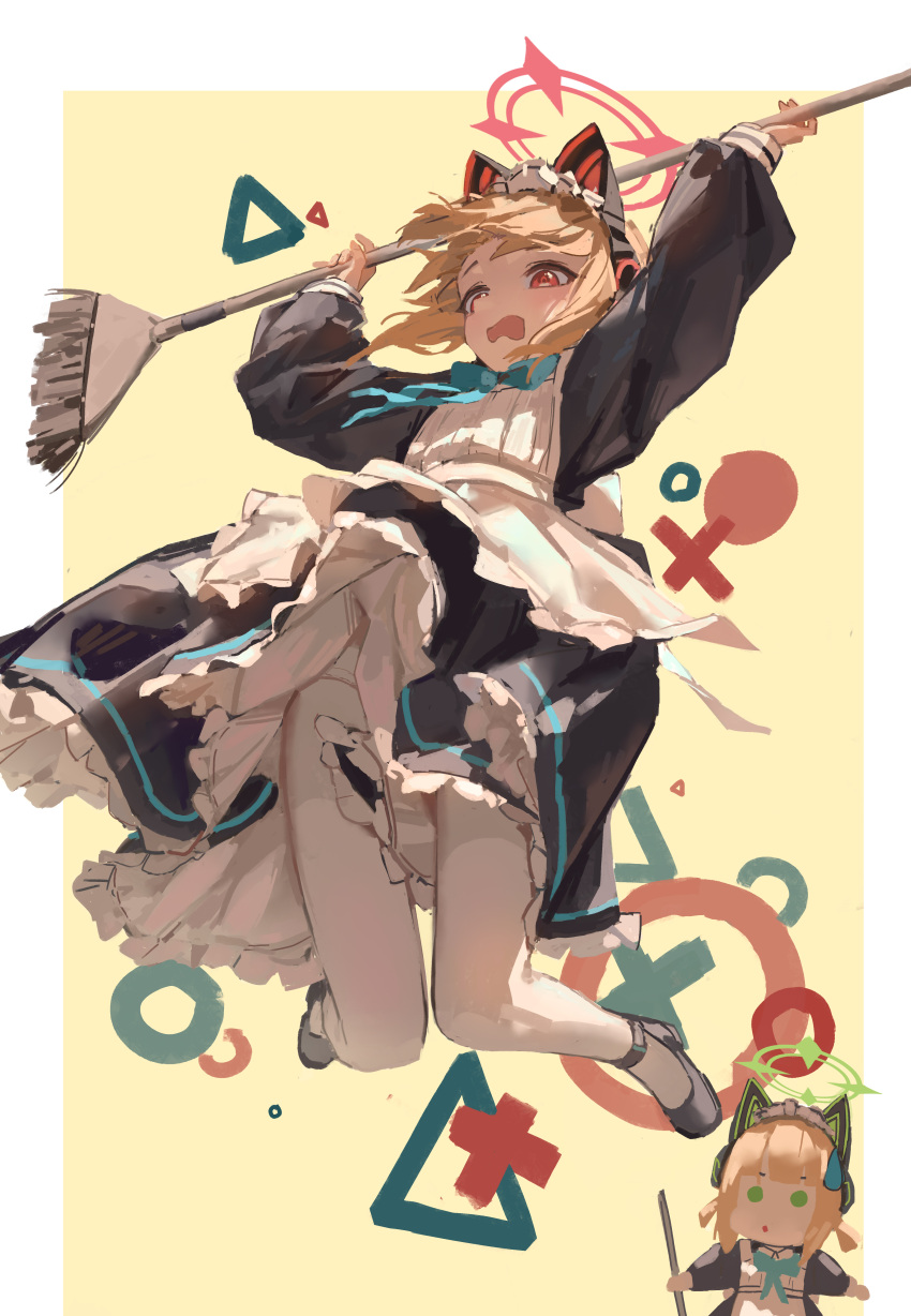 Safebooru - 2girls absurdres animal ear headphones animal ears apron arms up black dress black ...