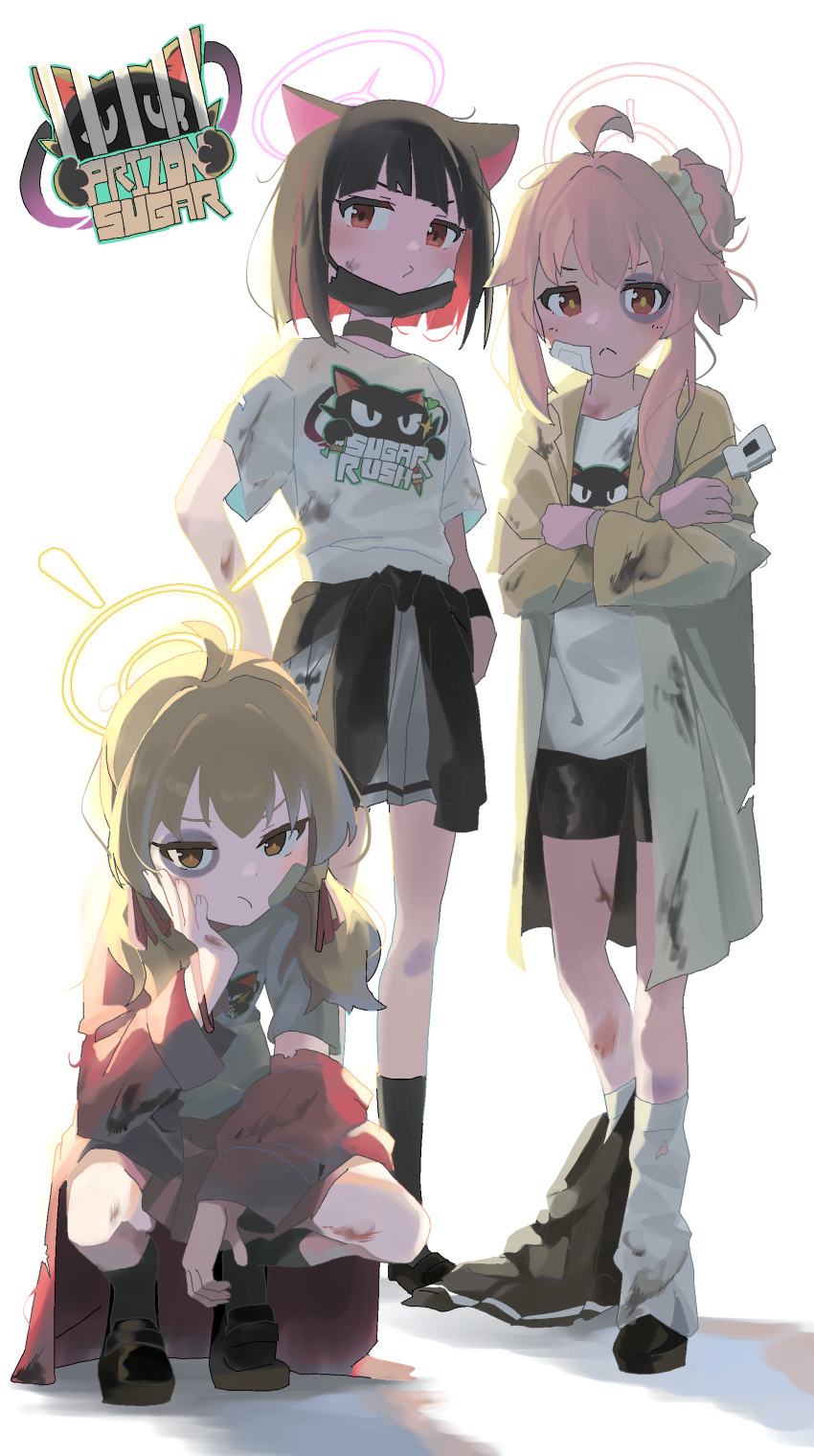 Safebooru - 3girls absurdres ahoge animal ears bandaid bandaid on face ...