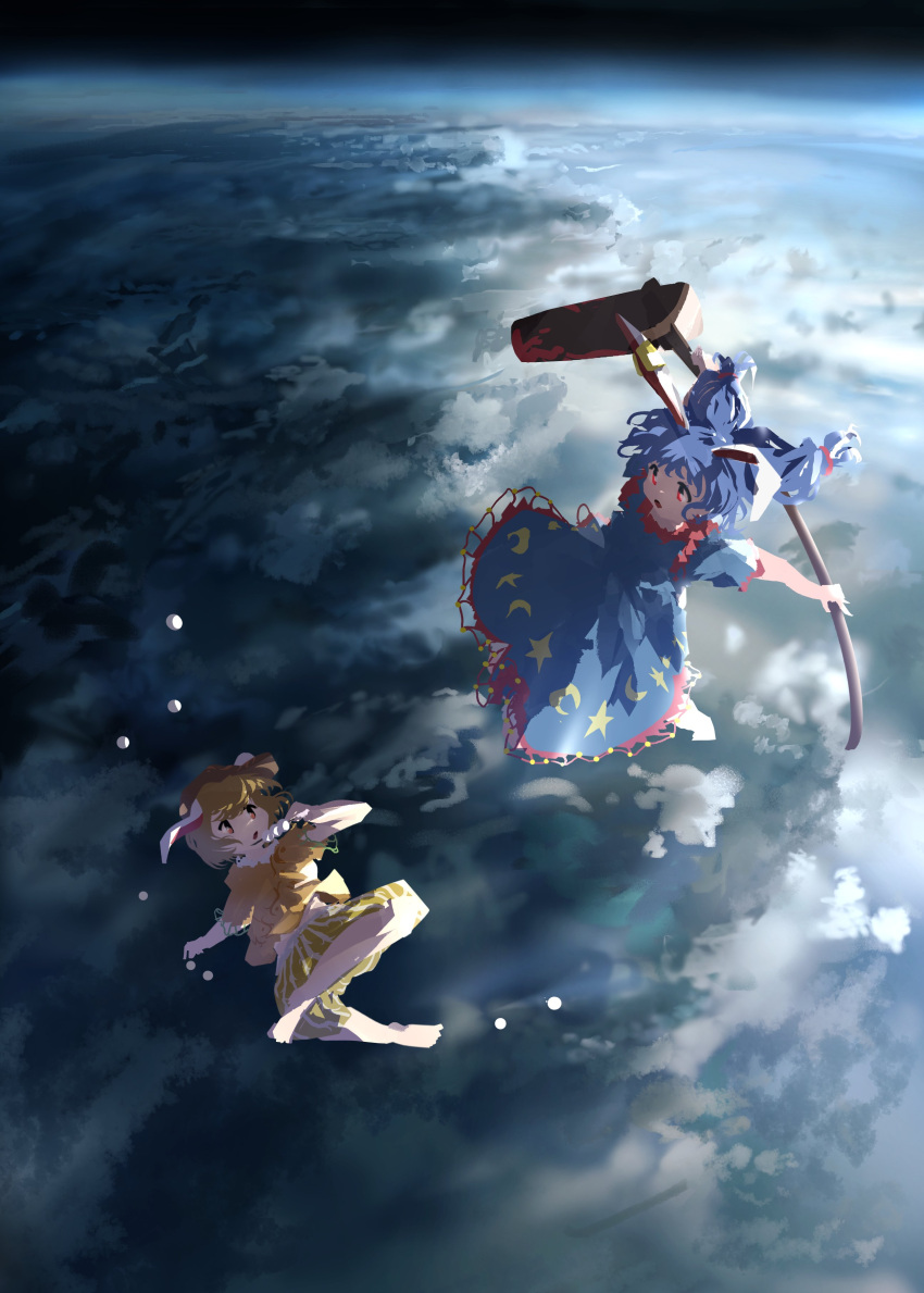 Safebooru - 2girls absurdres animal ears barefoot blonde hair blue ...