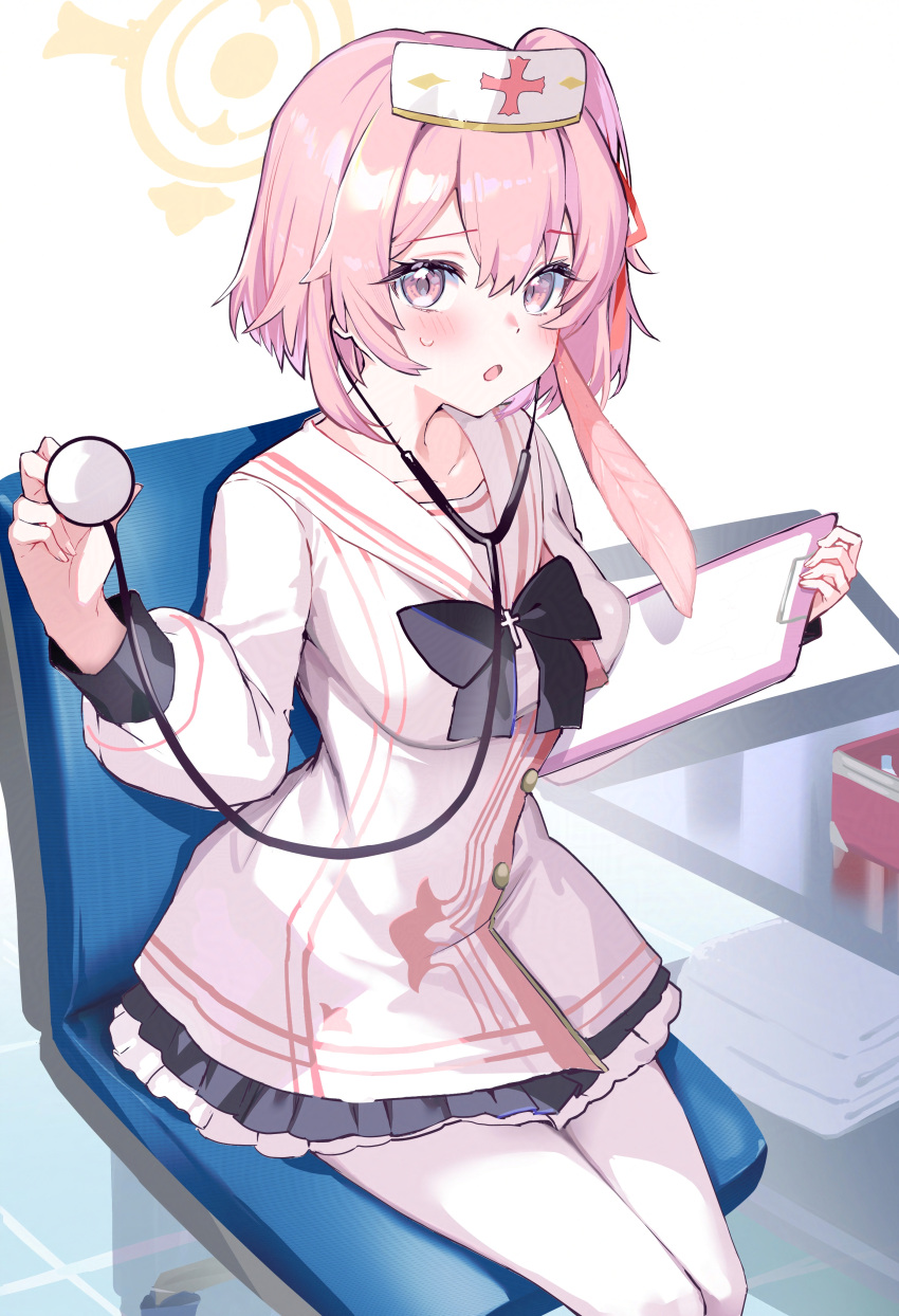 Safebooru - 1girl :o absurdres black bow black skirt blue archive blush ...