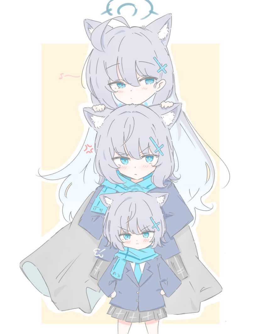 Safebooru - 3girls animal ears blue archive blue eyes grey hair halo ...