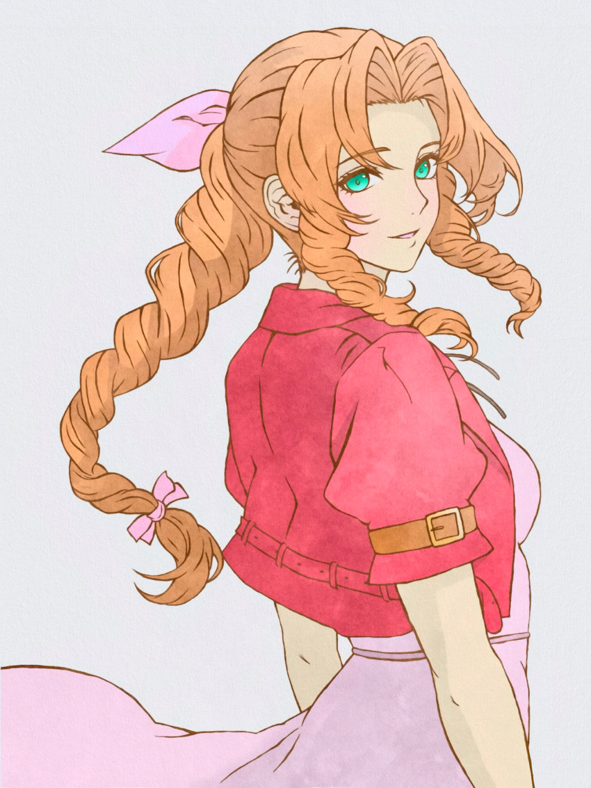 Safebooru - 11hana06 1girl aerith gainsborough braid braided ponytail brown hair commentary ...