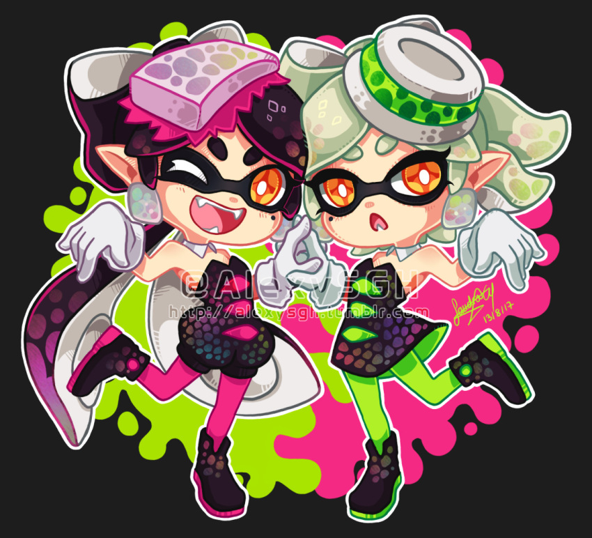 Safebooru - + + 2girls black hair black jumpsuit bow-shaped hair callie ...