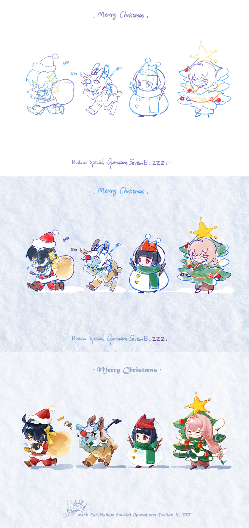 Safebooru - 1boy 3girls absurdres alternate costume animal ears asaba harumasa black hair blue ...