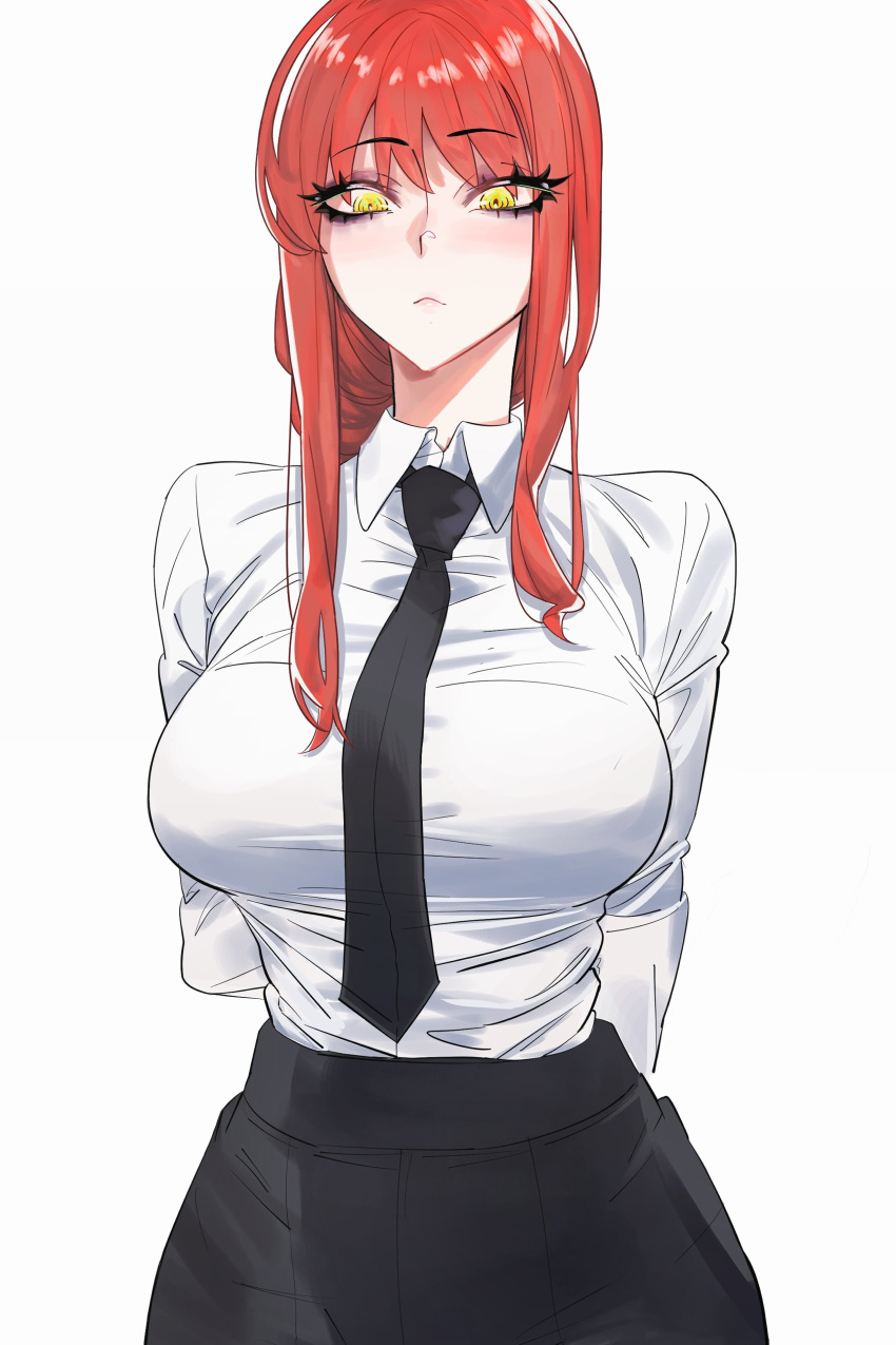 Safebooru - 1girl absurdres arms behind back black necktie black pants chainsaw man closed mouth ...