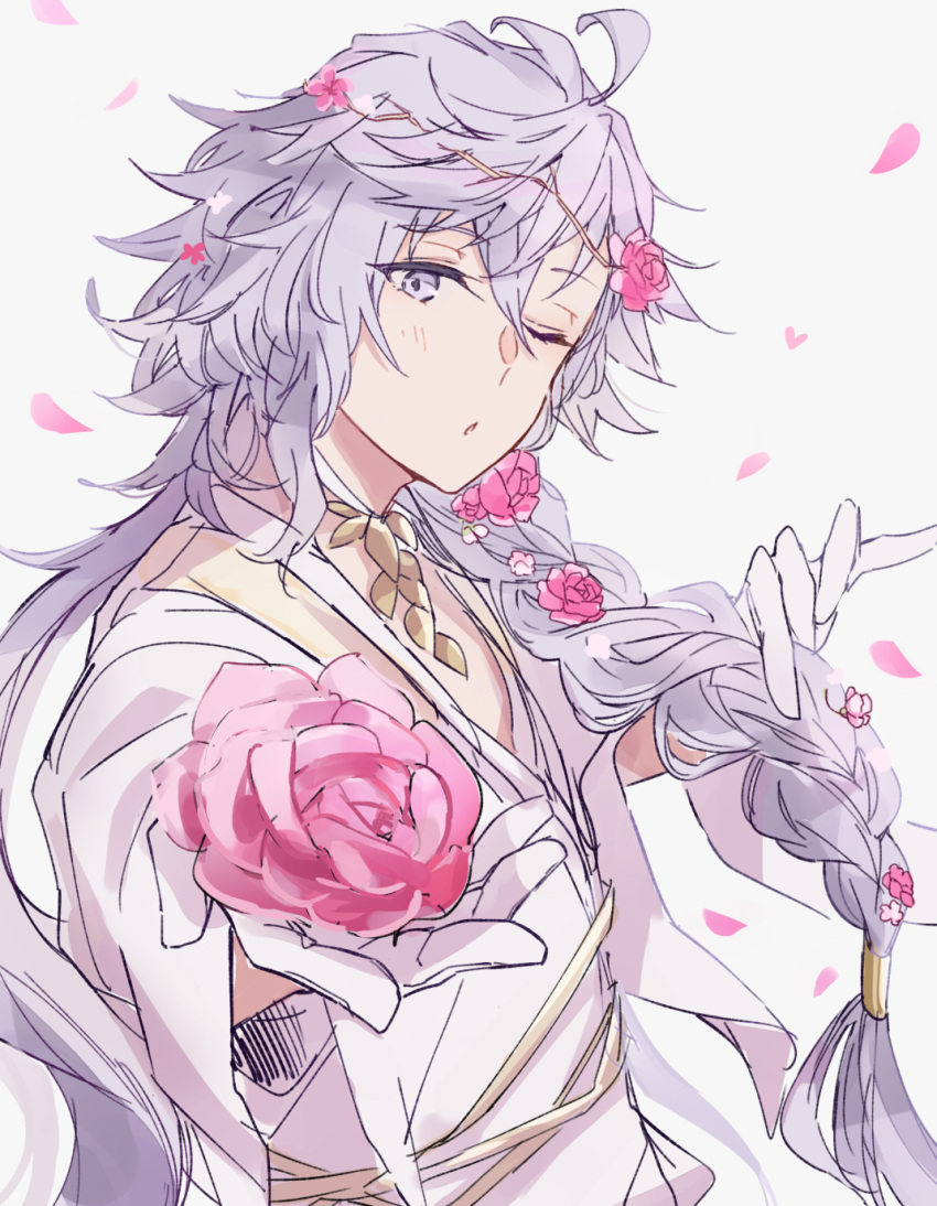 Safebooru - 1boy ;o ahoge braid falling petals fate/grand order fate ...