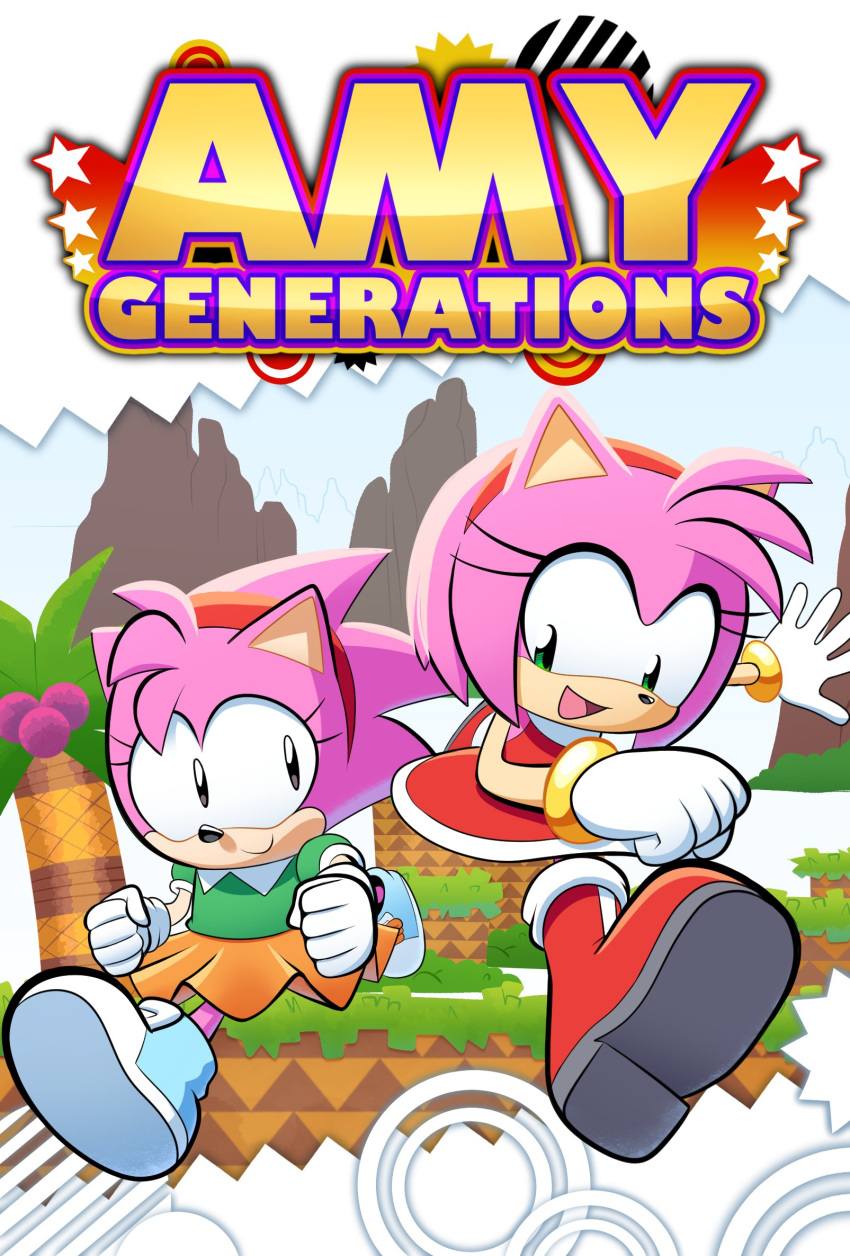 Safebooru - 2girls :d amy rose black eyes blue footwear commentary cuffs dress english ...