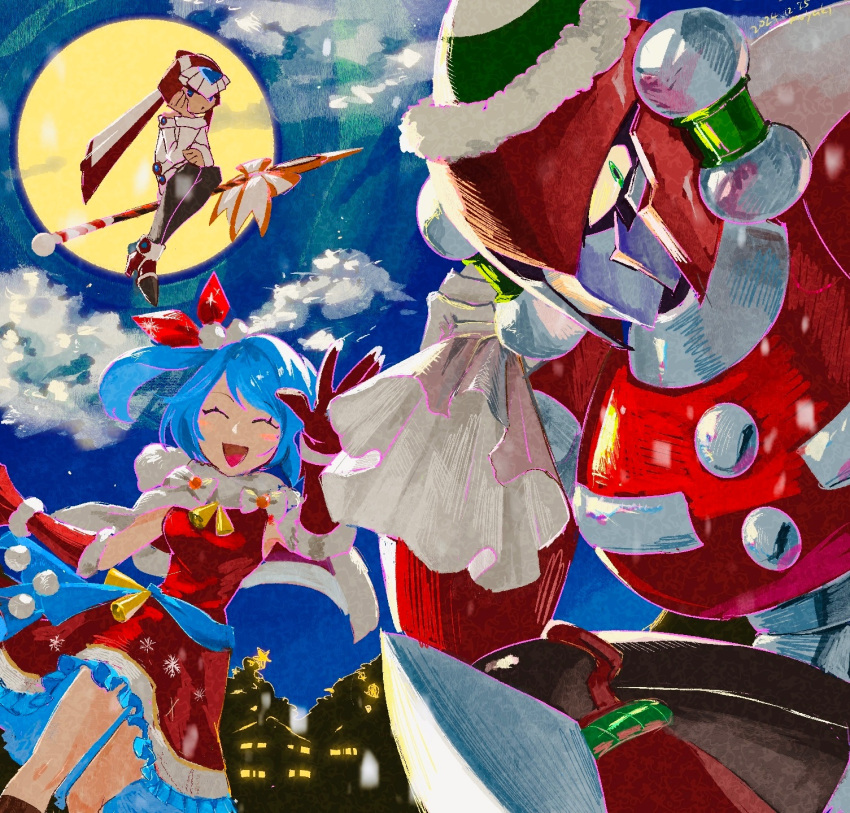 Safebooru - 1boy 2girls armor bit (mega man) blue hair breasts ...