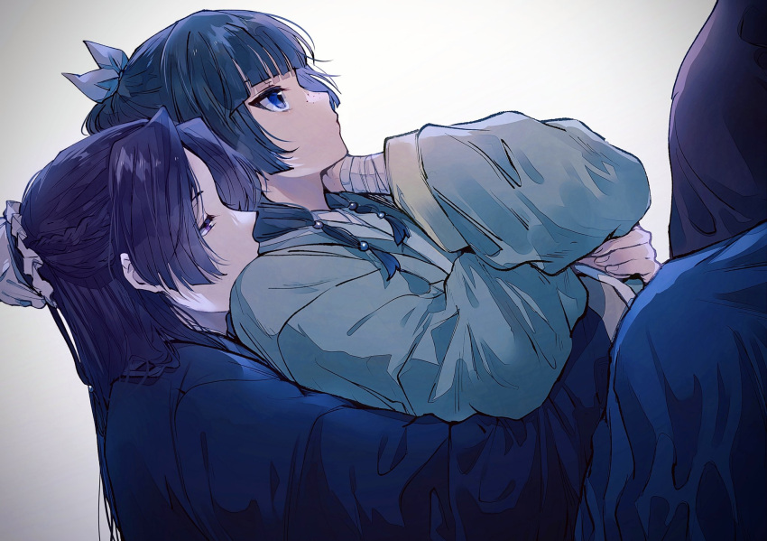 Safebooru - 1boy 1girl arms around waist beads blue eyes blunt bangs bow bun cover chinese ...