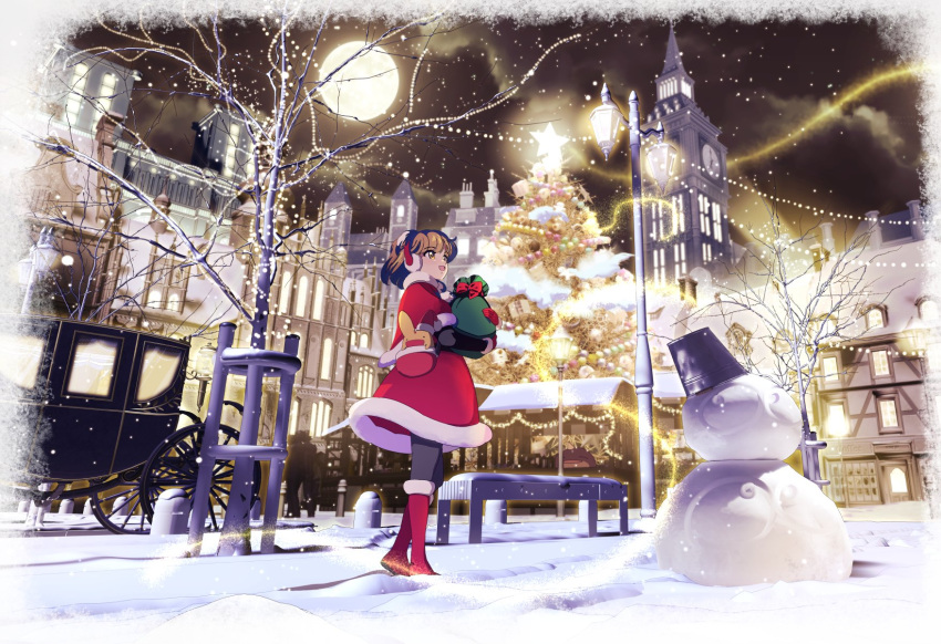 Safebooru - 1girl arle nadja black pantyhose boots brown eyes brown hair chariot christmas ...