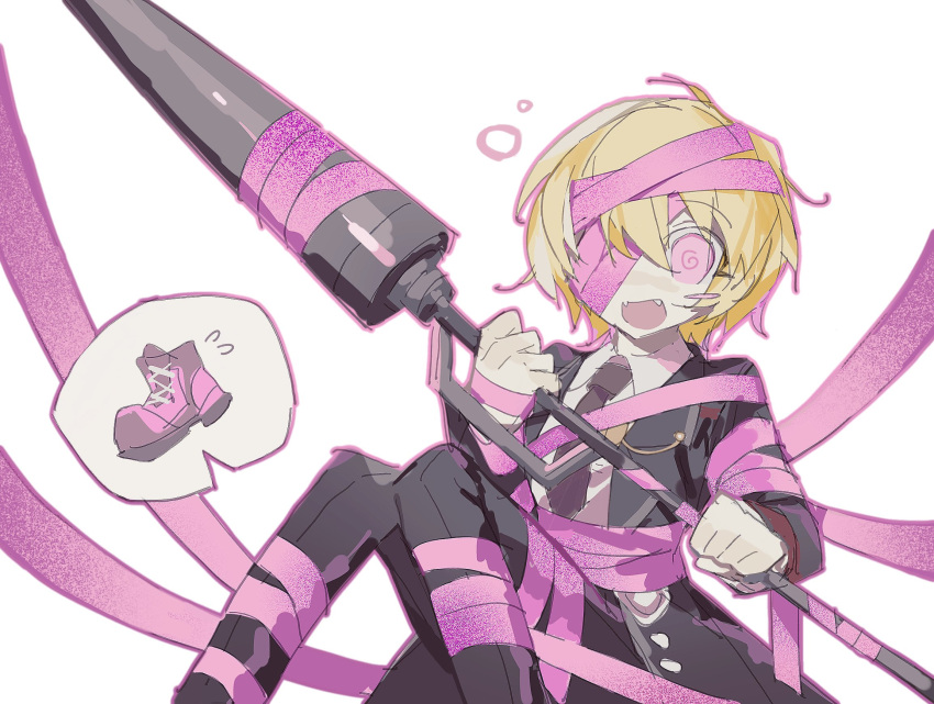 Safebooru - 1girl :d @ @ black coat black necktie black pants blonde hair coat collared shirt ...