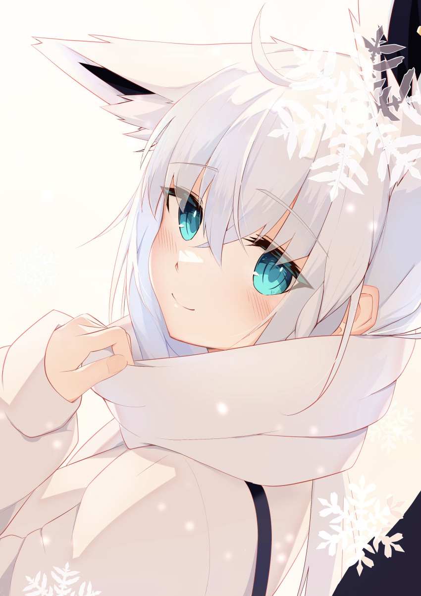 Safebooru - 1girl absurdres ahoge animal ears aqua eyes closed mouth coat fox fox ears highres ...