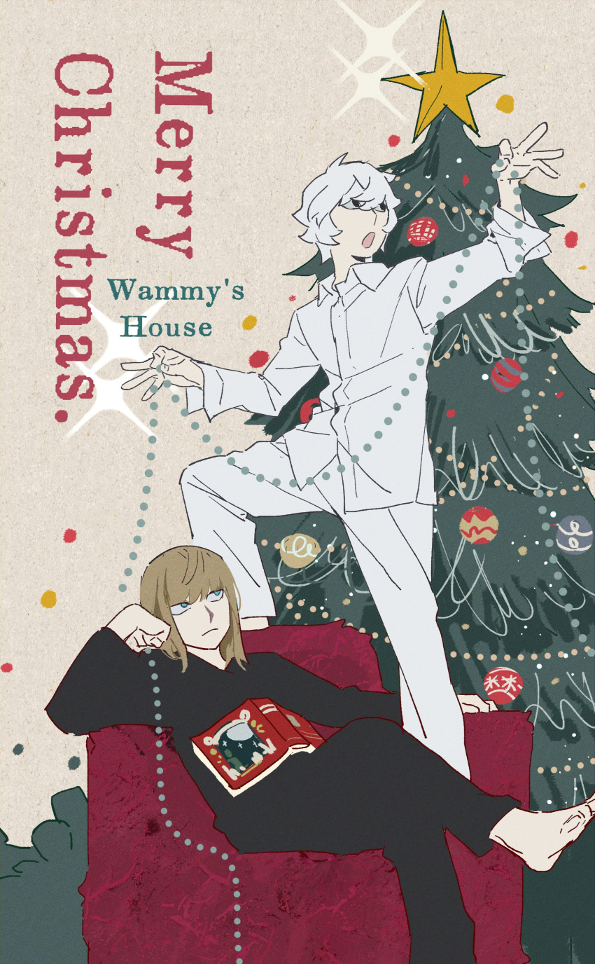 Safebooru - 2boys absurdres black eyes black pajamas blue eyes brown ...